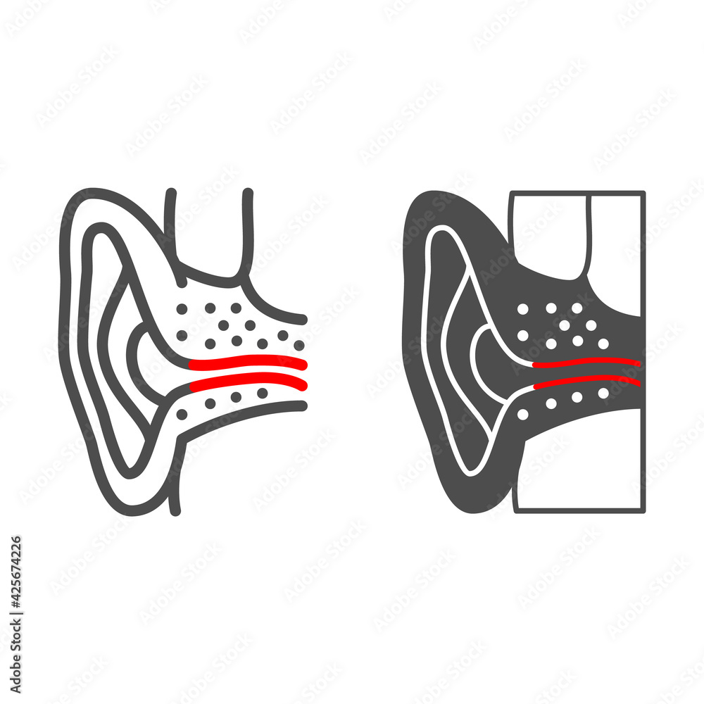 Otitis media line and solid icon, Human diseases concept, Ear disease ...