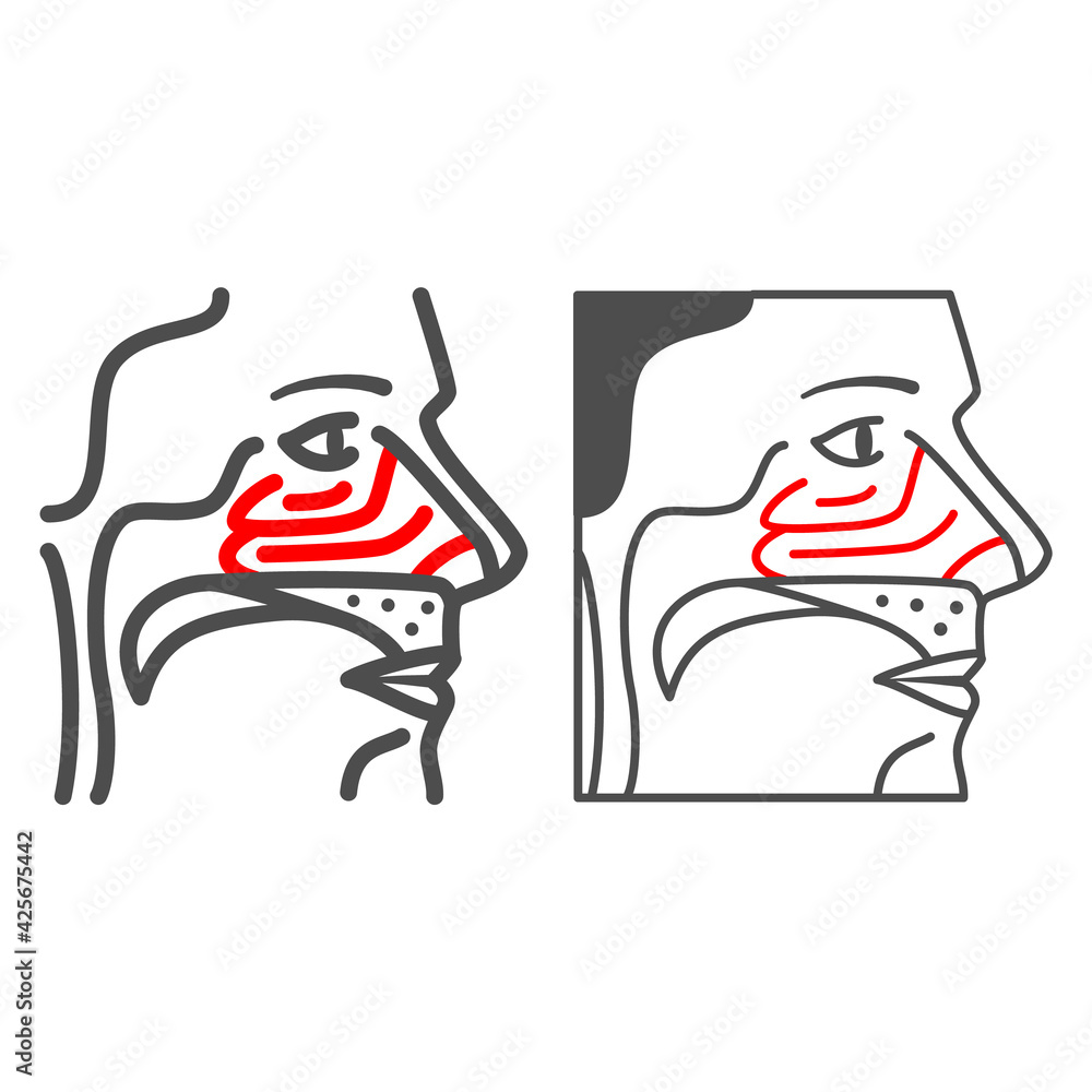 Inflammation of nasal mucosa line and solid icon, Human diseases ...