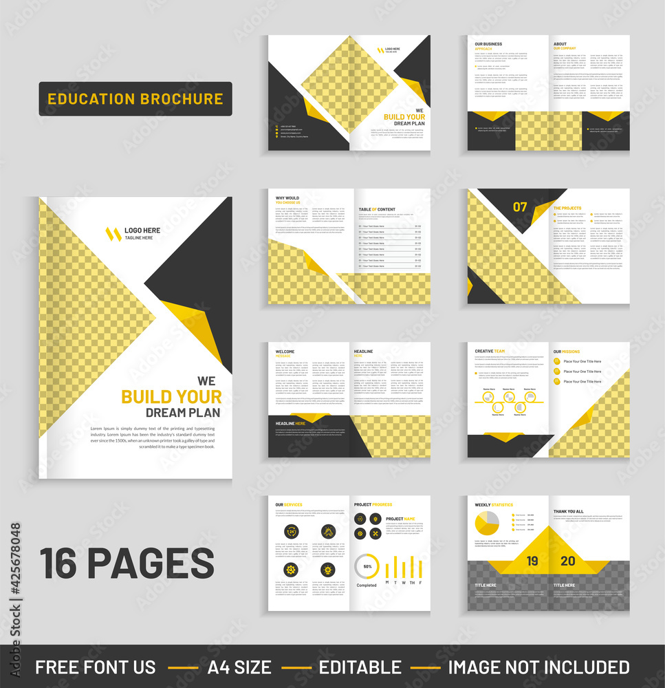 Construction 16 pages brochure template design. Modern shape brochure ...
