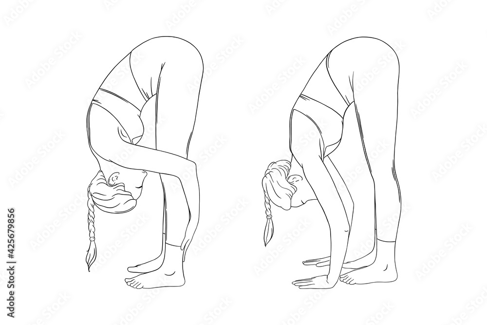 Stretching yogi woman. Hatha yoga forward fold pose variations ...