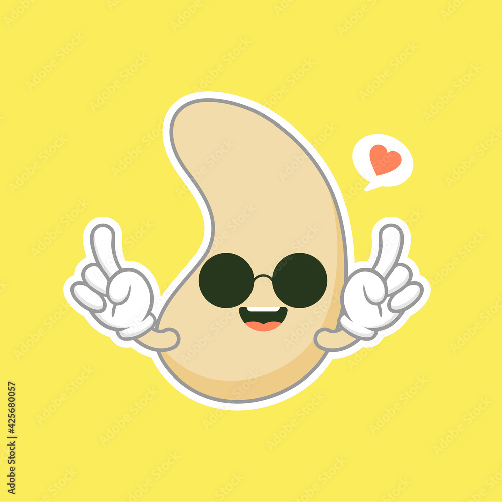 cute and kawaii cashew kidney shape nut flat cartoon character. Vector ...