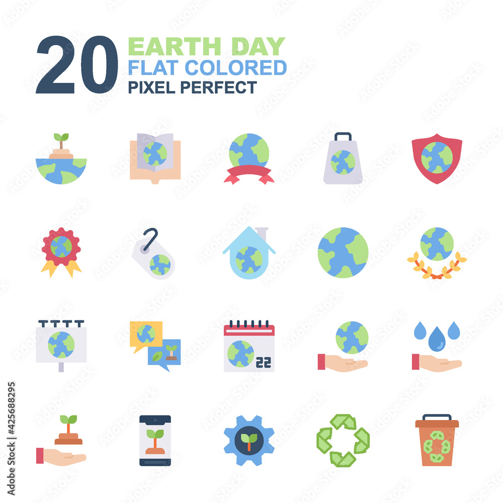 Icon Set of Earth day, ecology and environment with flat color style ...