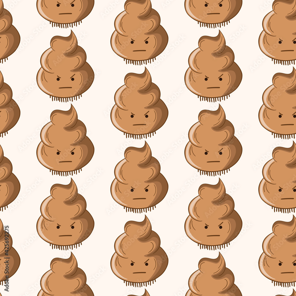 Seamless pattern with kawaii poop on white background. Cartoon poo ...