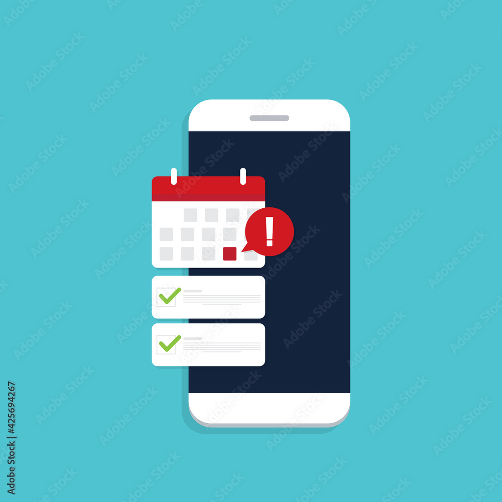 Mobile phone calendar with important deadline date and task list or ...