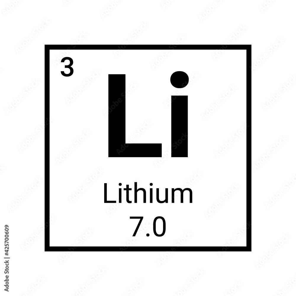 Lithium chemical periodic element icon. Vector chemistry lithium sign ...