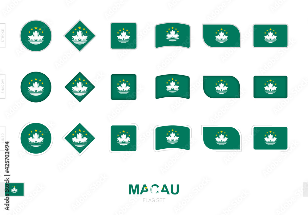 Macau flag set, simple flags of Macau with three different effects. Stock Vector | Adobe Stock