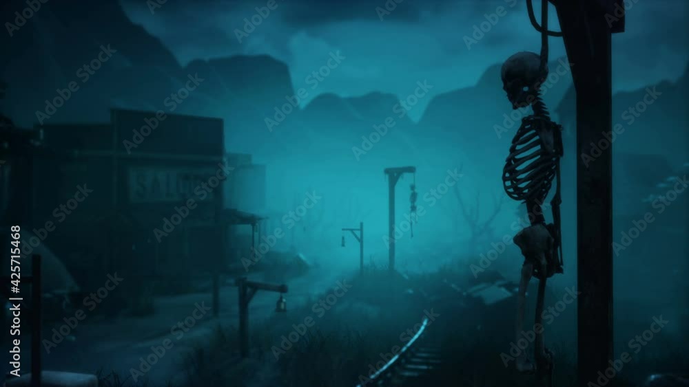 A scary abandoned city with ancient skeletons hanging from the gallows ...