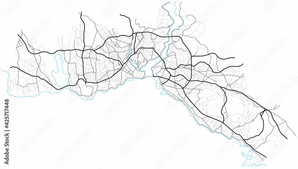 Istanbul city map (Turkey) - town streets on the plan. Monochrome line ...