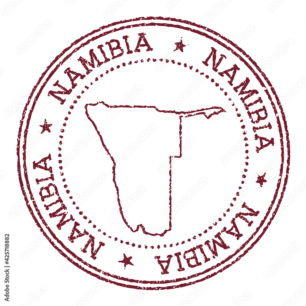 Namibia round rubber stamp with country map. Vintage red passport stamp ...