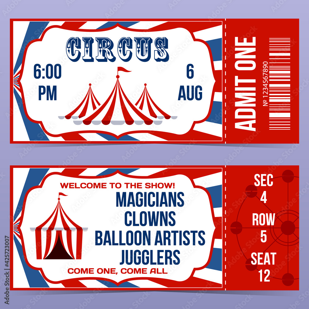 Circus ticket. Vector Image. Horizontal circus ticket. Stock Vector ...