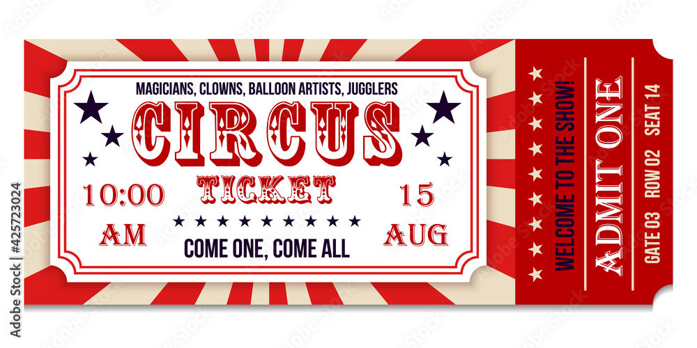 Circus ticket. Vector Image. Horizontal circus ticket. Stock Vector ...