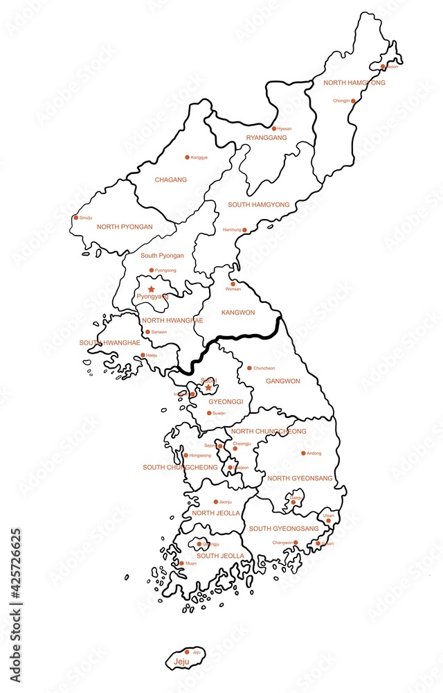 Doodle freehand drawing Korea political map with major cities. Stock ...