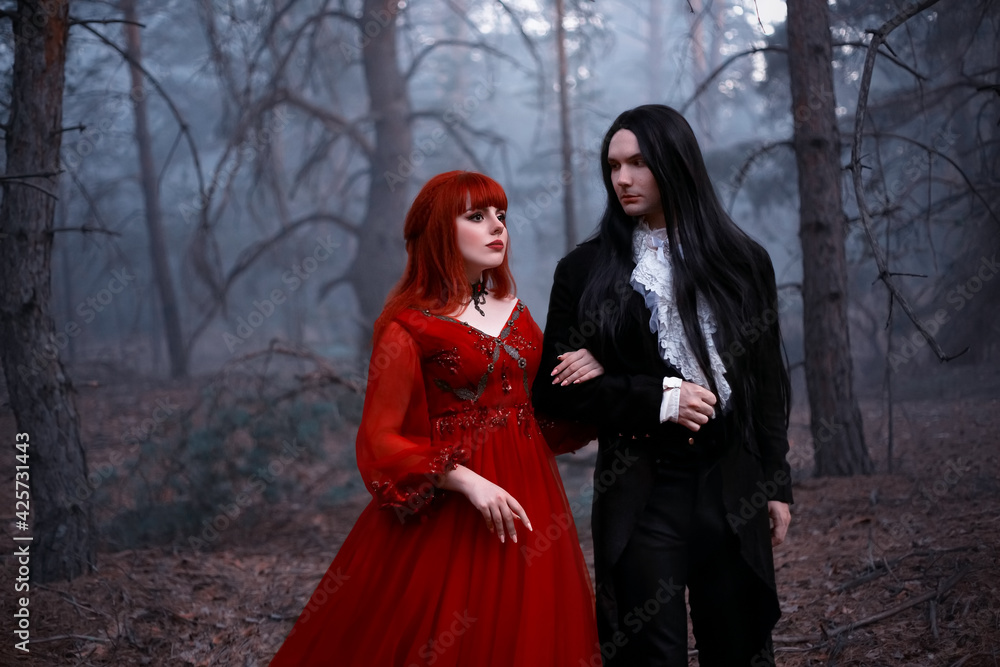 Cinema grain added old film style. Romantic gothic couple in motion ...