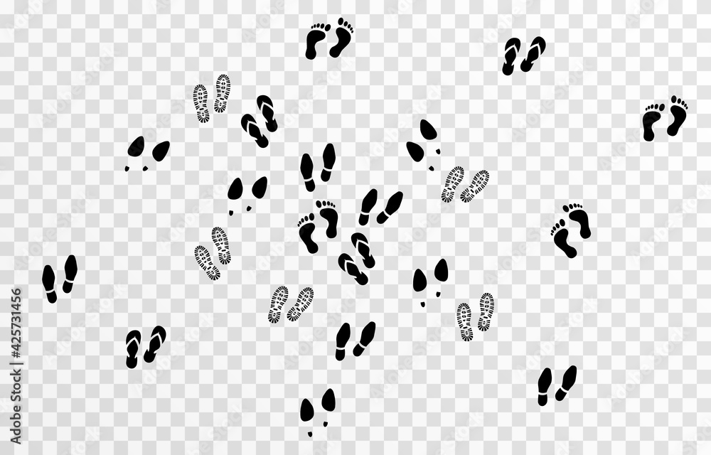 Set of vector tracks. Traces from shoes, from bare feet, heel. Human ...