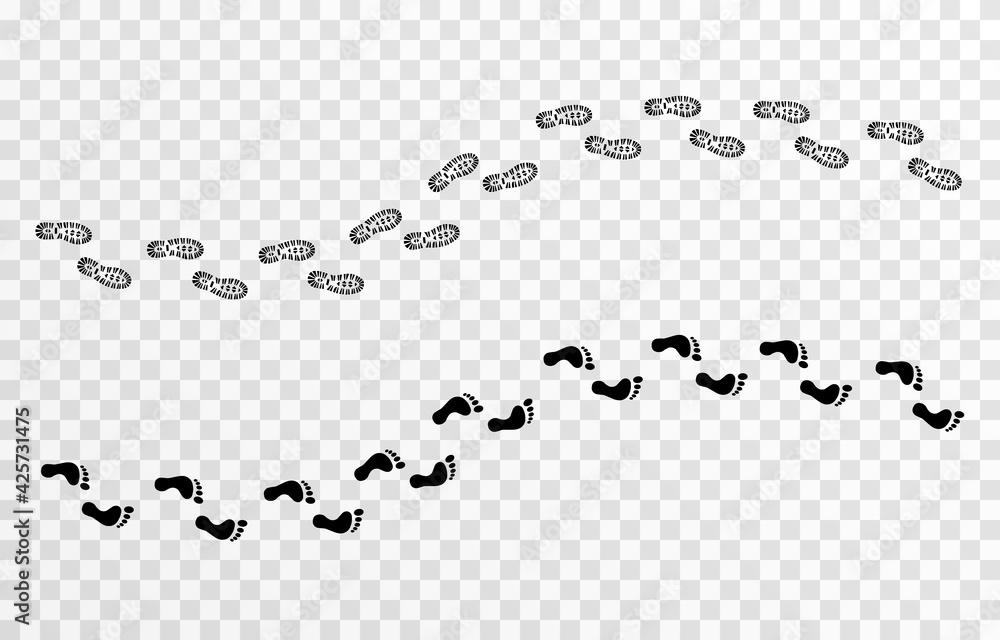 Set of vector tracks. Traces from shoes, from bare feet, heel. Human ...