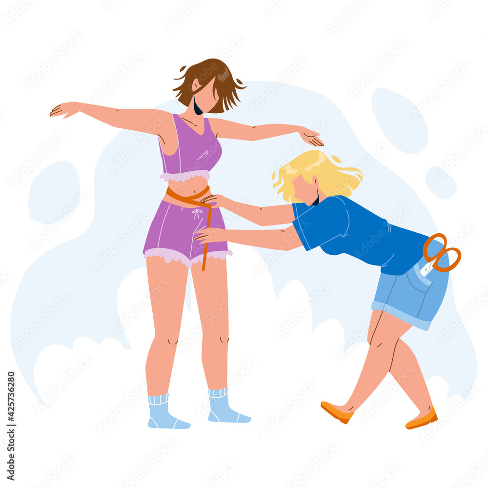 Seamstress Taking Measurement Girl Body Vector. Seamstress Measuring ...