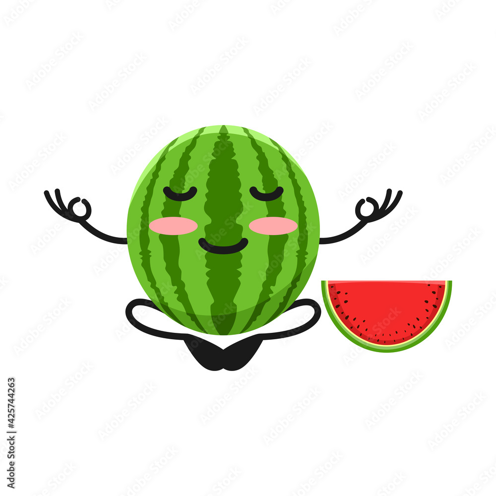 vector illustration of cute watermelon fruit meditation or character ...