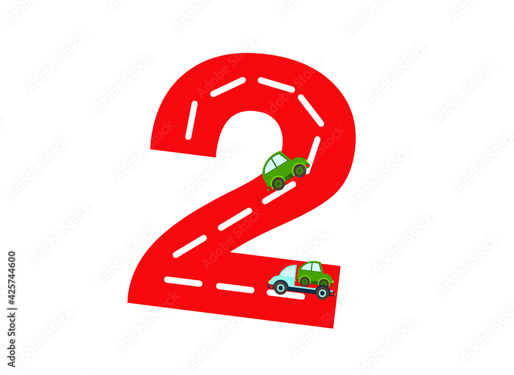 numbers for children, track road numbers with colored cars Stock Vector ...