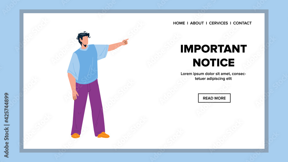 Important Notice Man Raising Forefinger Vector. Young Businessman ...
