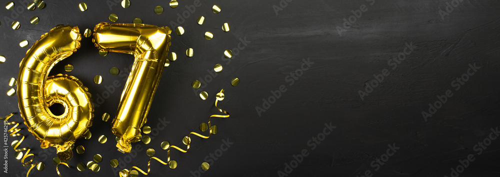 gold foil balloon number sixty seven. Birthday or anniversary card with ...