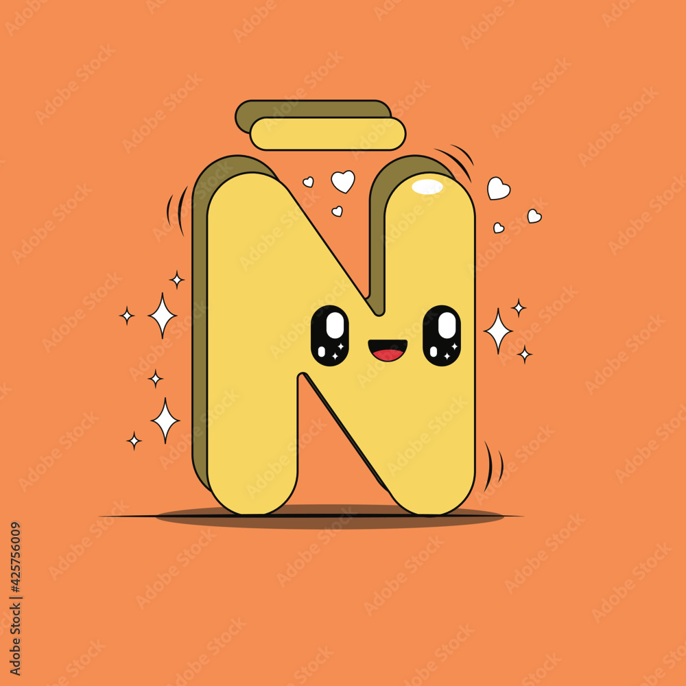 3D uppercase letter Ñ in kawaii style. Isolated letter with pastel ...