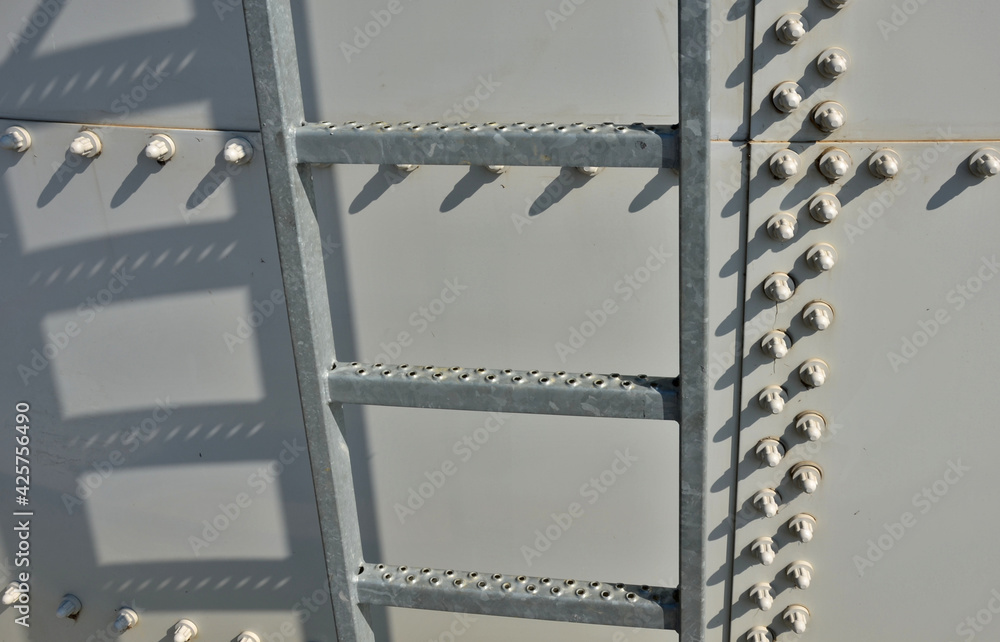 the fire ladder leading to the roof of the hall is secured by a grille ...