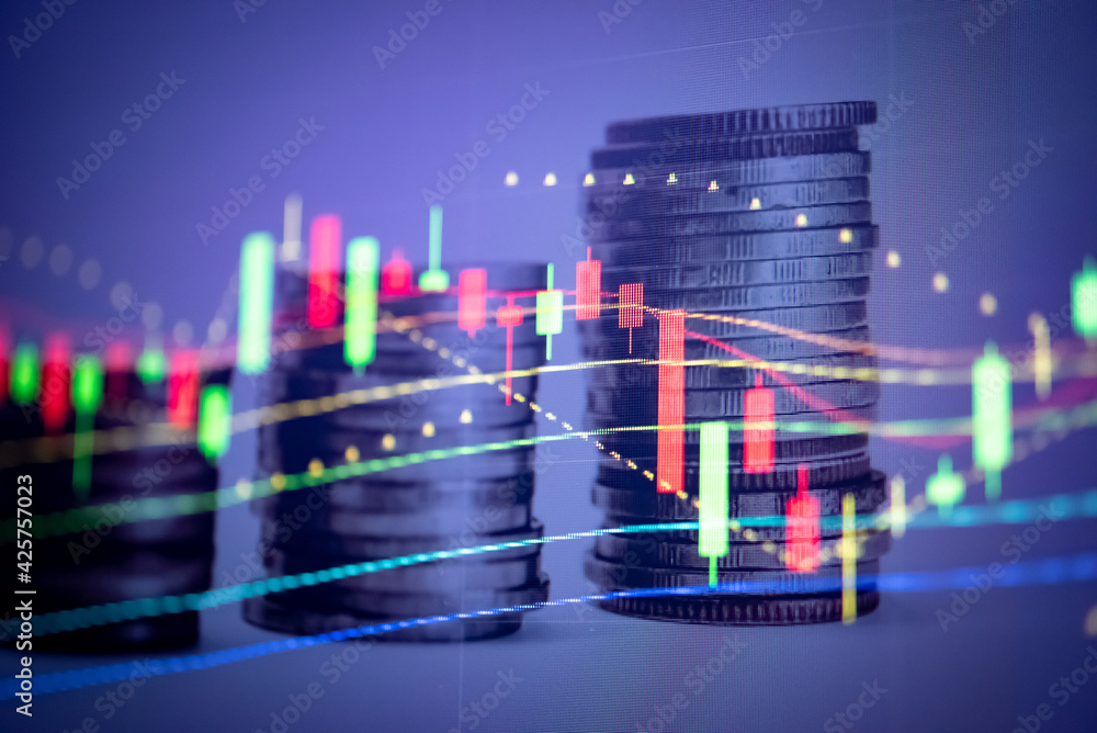 Financial data in term of a digital prices on LED display. A number of ...