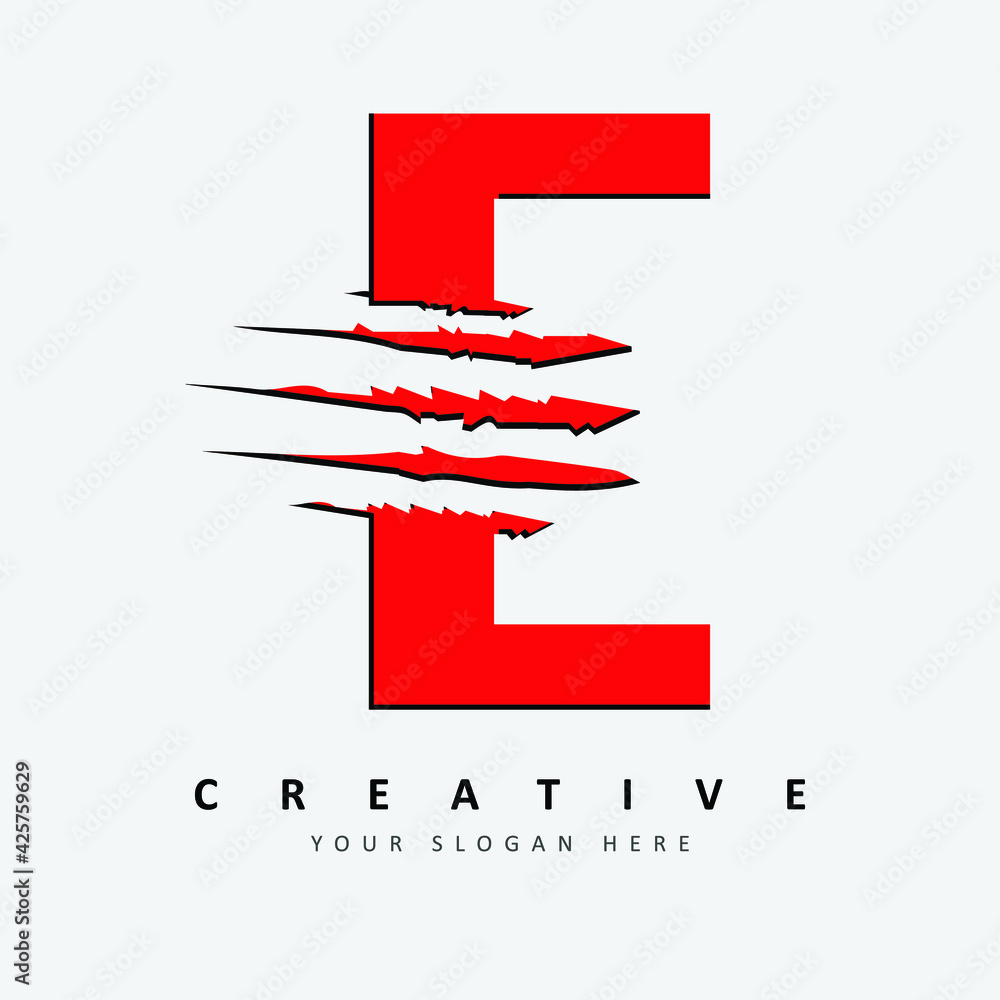 Letter E Logo Design With Red Claw Scratch Vector Illustration Stock ...