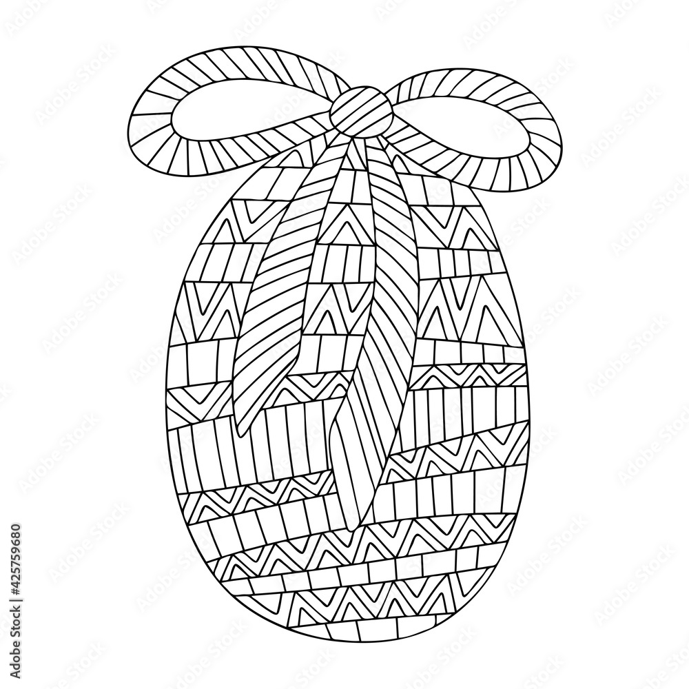 Ornamental Easter egg with bow zen art stock vector illustration ...