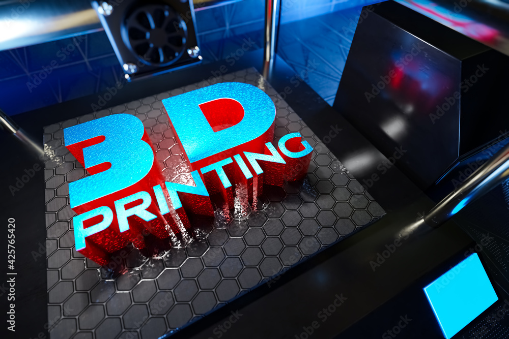 3d rendering of automatic three-dimension 3d printer printing and ...