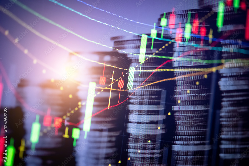 Financial data in term of a digital prices on LED display. A number of ...