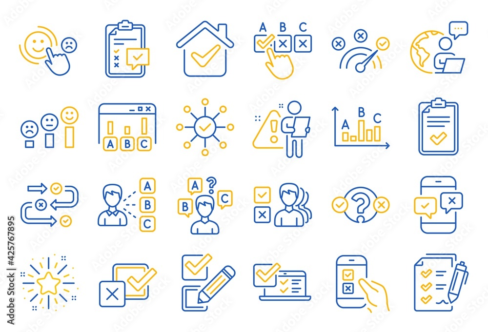 Survey, Report review line icons. Opinion, Customer satisfaction ...