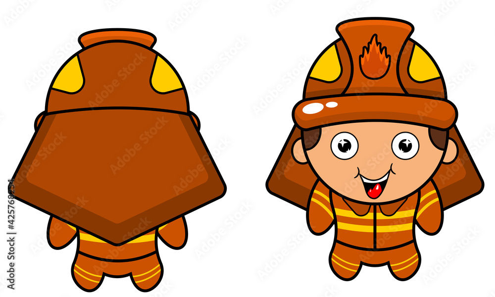 firefighter mascot cartoon character illustration, front and back view ...