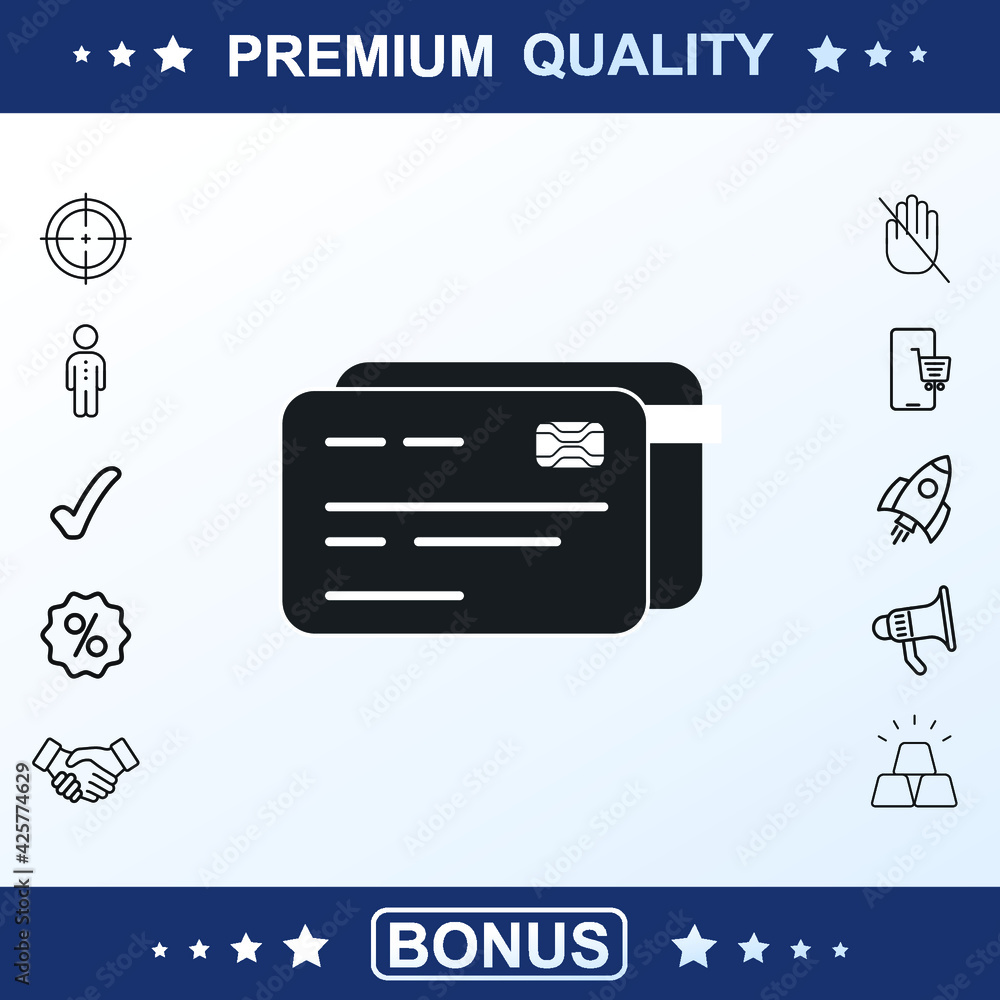 Credi card icon, sign, vector set, outline illustration concept. Extra ...