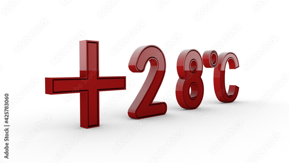 Temperature "+28 ° C". 3d color glossy font. Numbers and marks on a ...