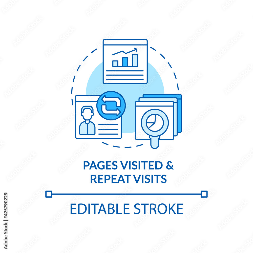 Page visited and repeated visit blue concept icon. Online customer ...