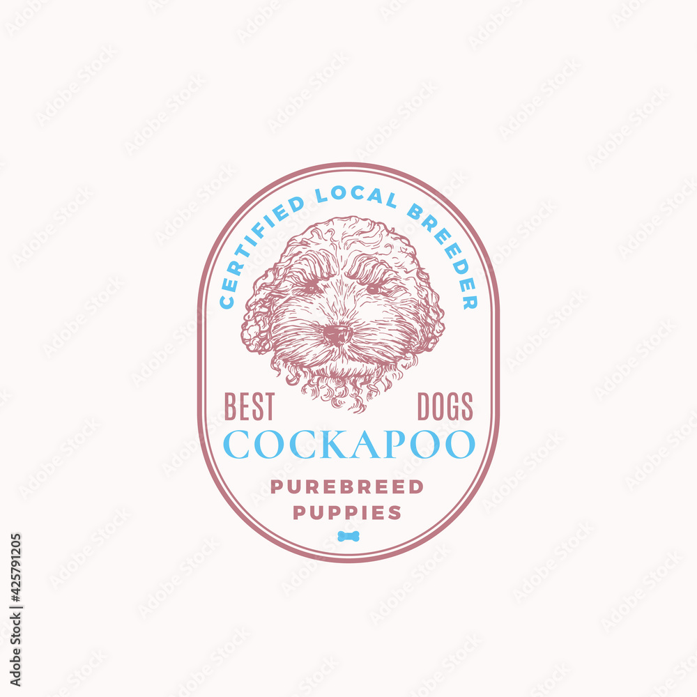Certified Dog Breeder Frame Badge or Logo Template. Hand Drawn Cockapoo ...
