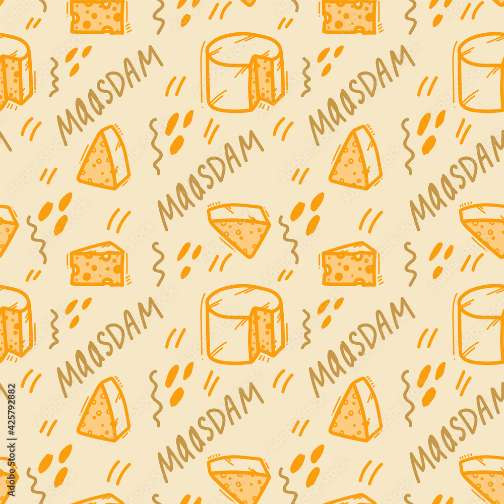 The pattern of cheese and dairy products. Cheeses, Maasdam, Cottage ...