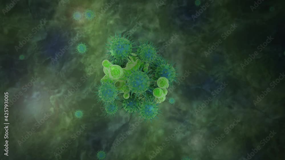 3d animation, bacteriological background, viruses and microorganisms ...