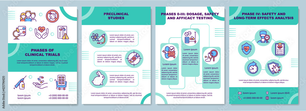Clinical trials phases brochure template. Preclinical studies. Flyer ...