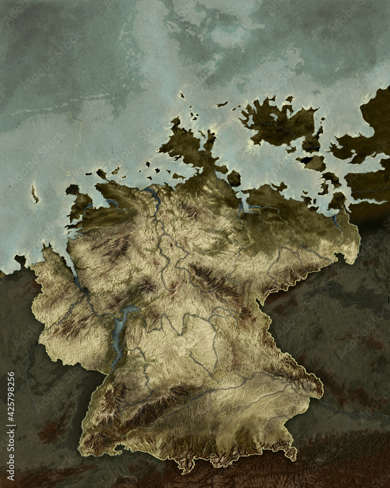 Map of Germany with sea level rised Stock Illustration | Adobe Stock