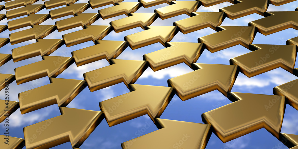 3d render. Gold bars. Blue sky. Arrows. Arrays. Seamless pattern ...