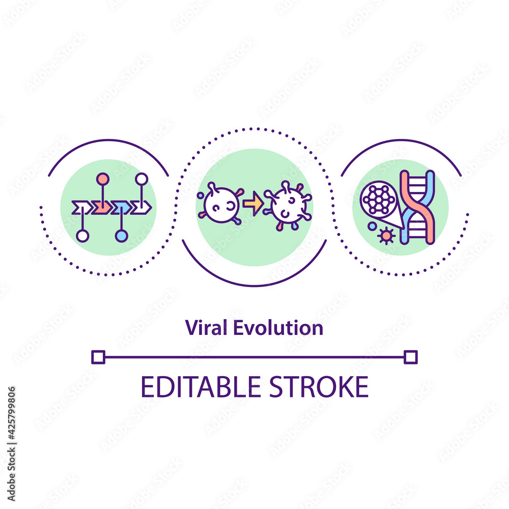 Viral evolution concept icon. Adaptations to host immunity idea thin ...