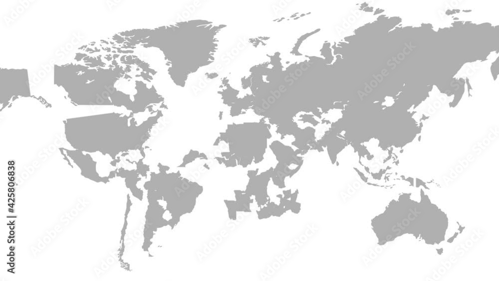 World map animation. Animation of connecting all countries into a whole ...