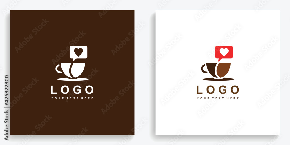 Coffee Cup Heart Love Logo. Modern logo icon symbol template vector ...