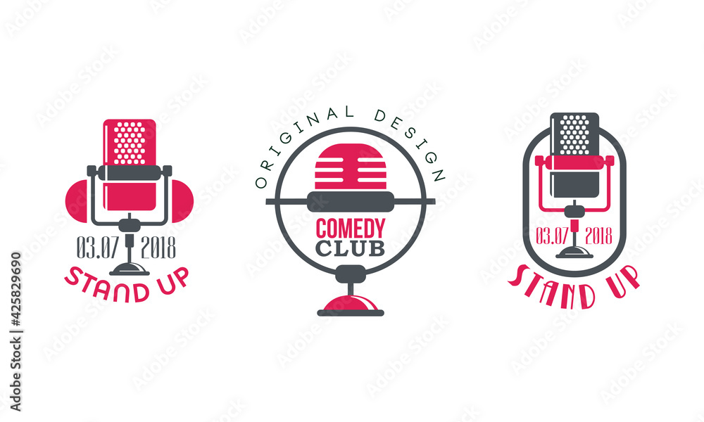 Comedy Club Logo Original Design Set, Stand up Retro Badges Vector ...