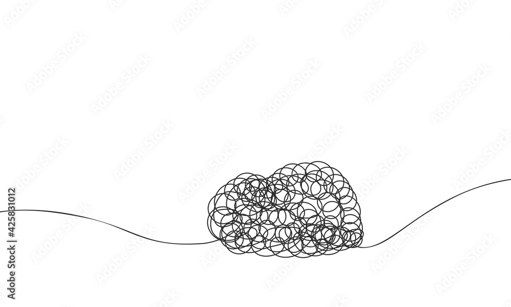 Dark cloud continuous one line drawing, Mess in mind or Bad mood ...