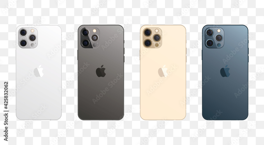 Apple iPhone 12 Pro Max in four colors. Iphone mockup set. the back of ...