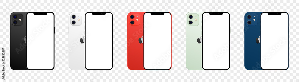 Apple iPhone 12 in colors. Iphone mockup set. Vector illustration ...