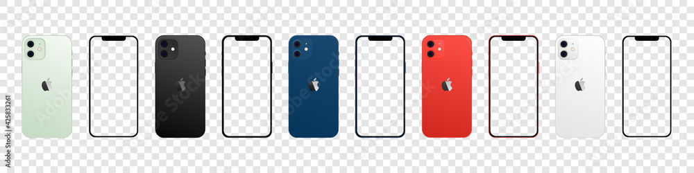 Apple iPhone 12 in blank screen colors. Iphone mockup set. Vector ...